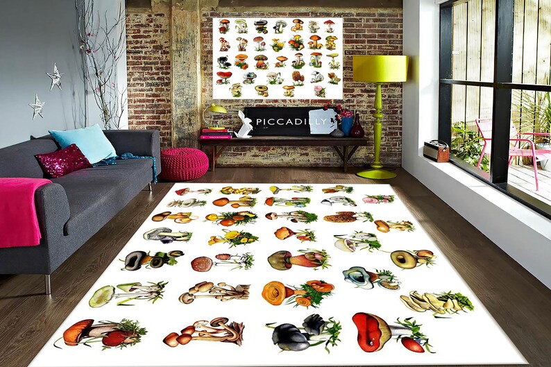 Mushroom Rug,fungui Rug, Mushroom Design Rug, Botanical Rug, Kitchen ...
