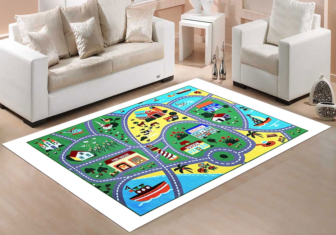 Retro Motorcycle Route ,kids Rug,kids Room Rug,playroom Rug,patterned ...