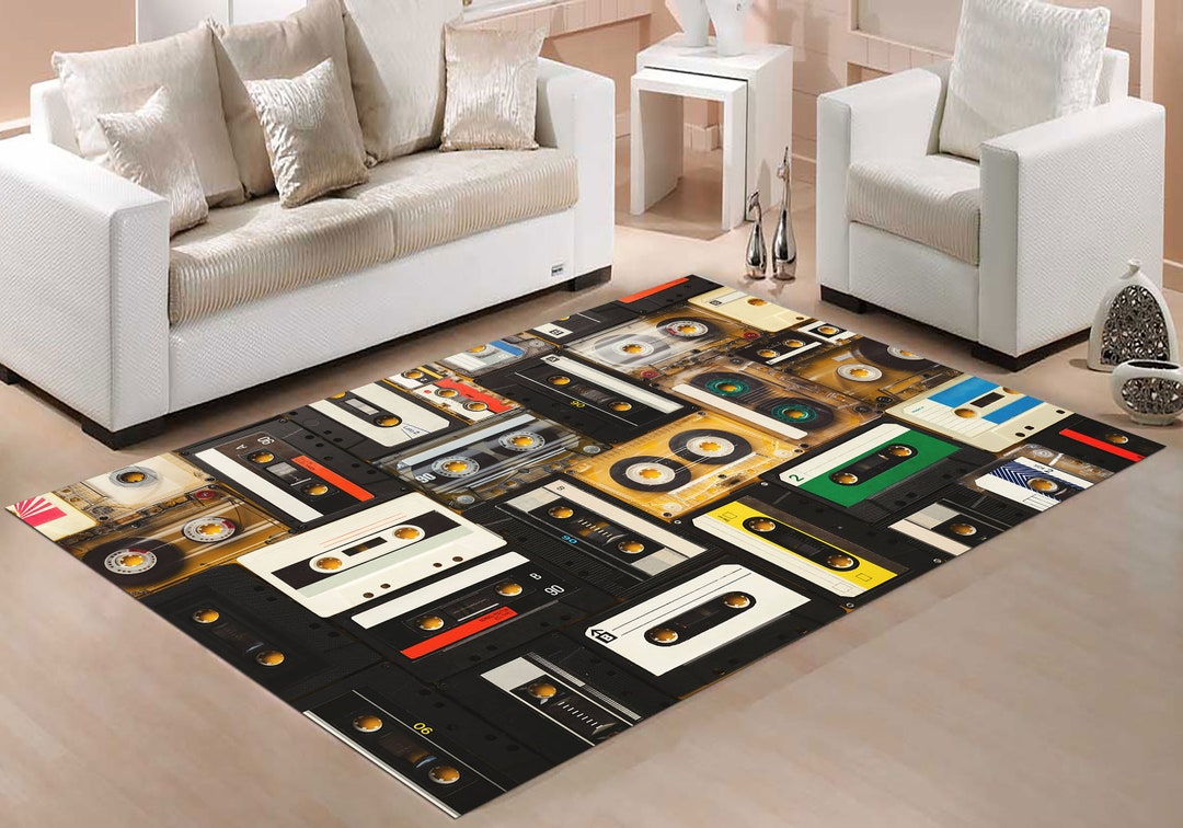 Retro Rug, Music Room Rug,pattern Rug, Office Rug, Boombox, Salon Decor ...