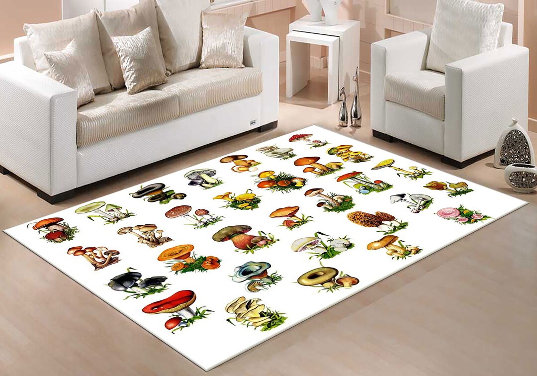 Mushroom Rug,fungui Rug, Mushroom Design Rug, Botanical Rug, Kitchen ...