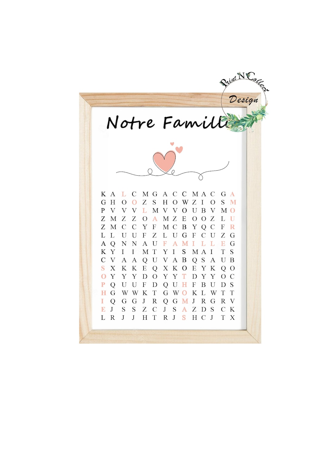 Poster mots mêlés famille - Décoration murale - Texte personnalisable ...