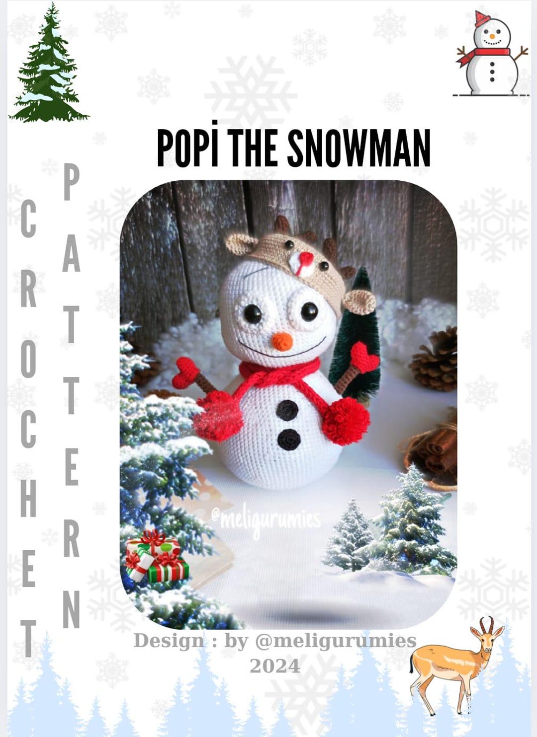 Snowman Crochet Pattern Popi the Snowman Christmas Snowman Amigurumi ...