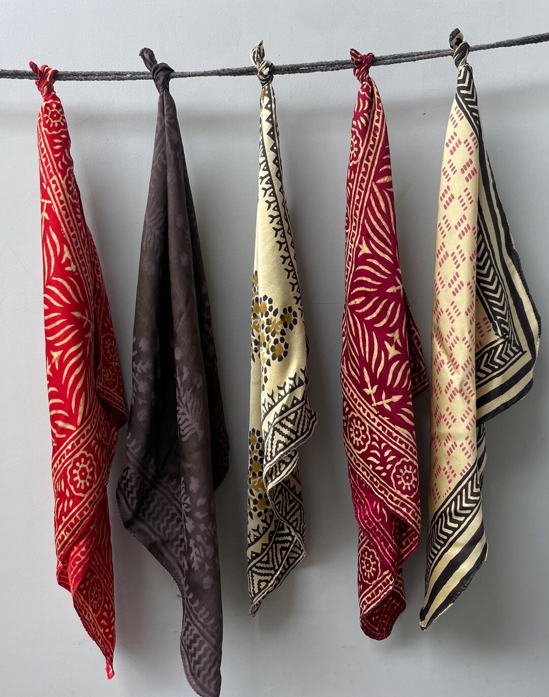 Set of 5 Handmade Luxury Silk Bandana From India | Hand Printed Silk ...