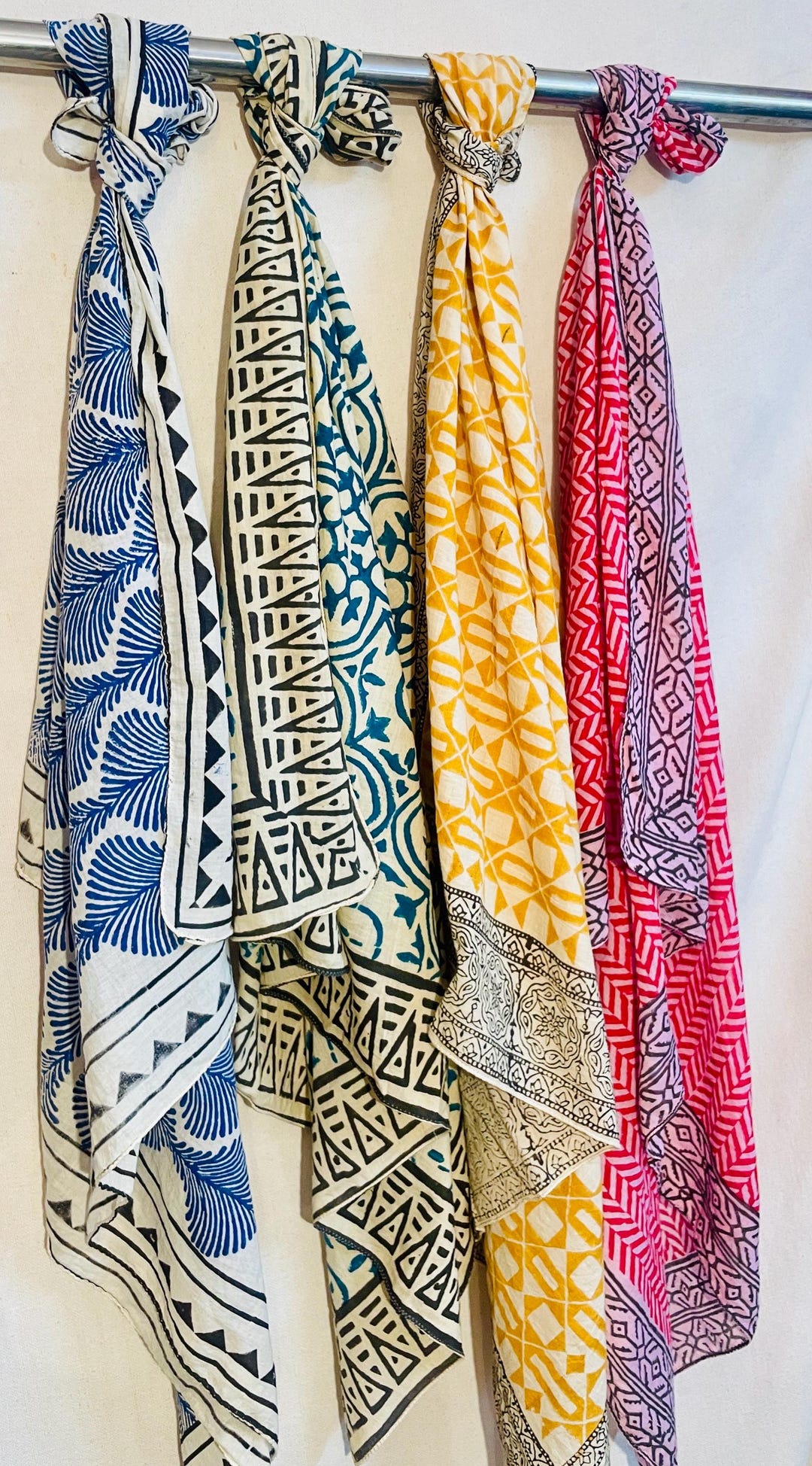Set of 4 Hand Block Printed Cotton Scarves – Gift for Special Days - Etsy