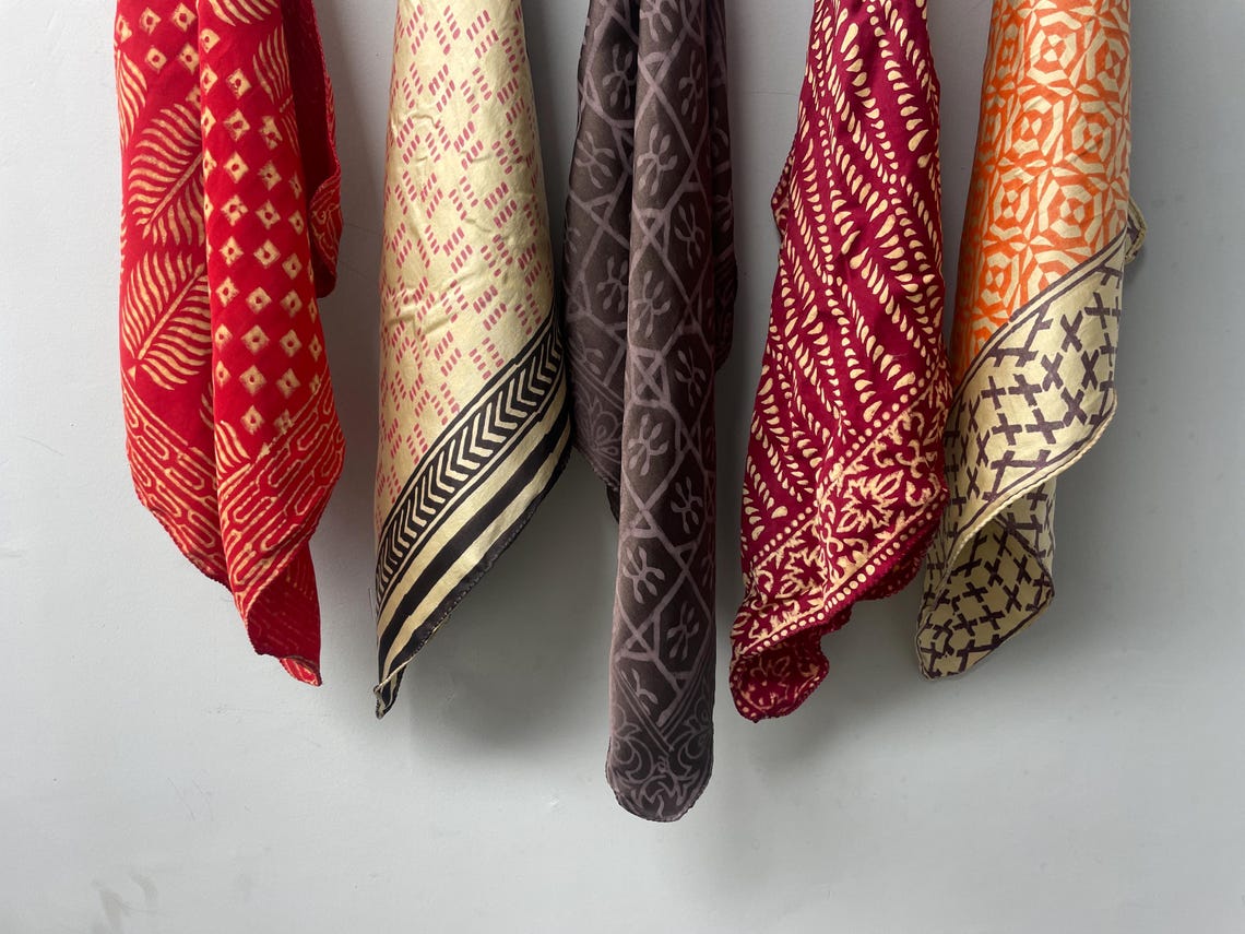 Set of 5 Handmade Silk Bandana Scarf,hand Block Print Neckerchief ...