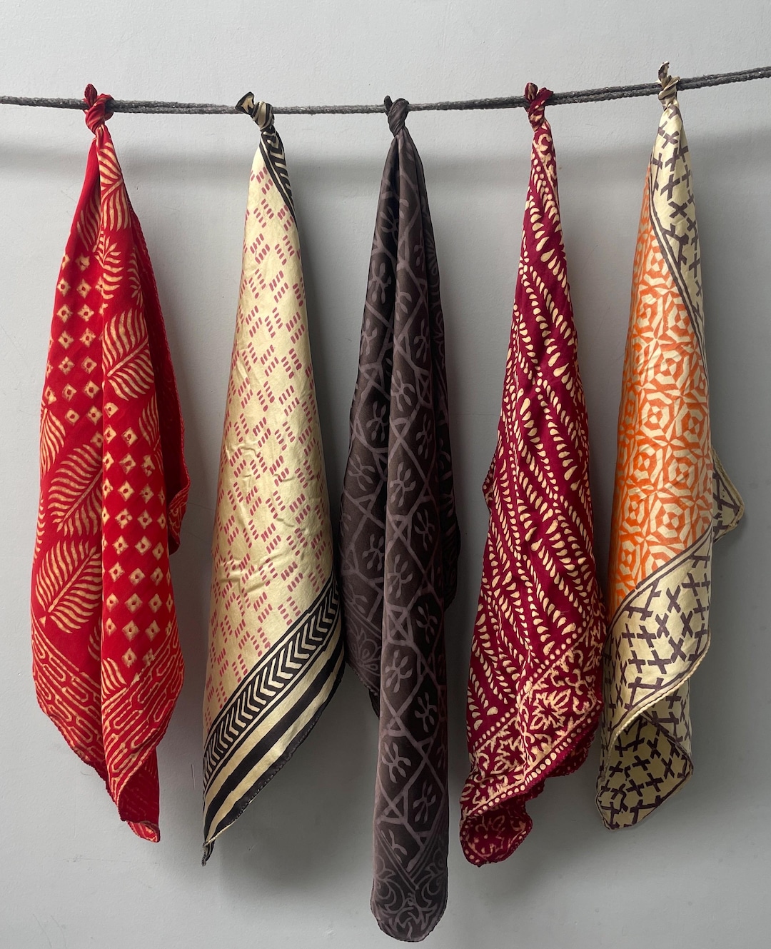 Set of 5 Handmade Silk Bandana Scarf,hand Block Print Neckerchief ...