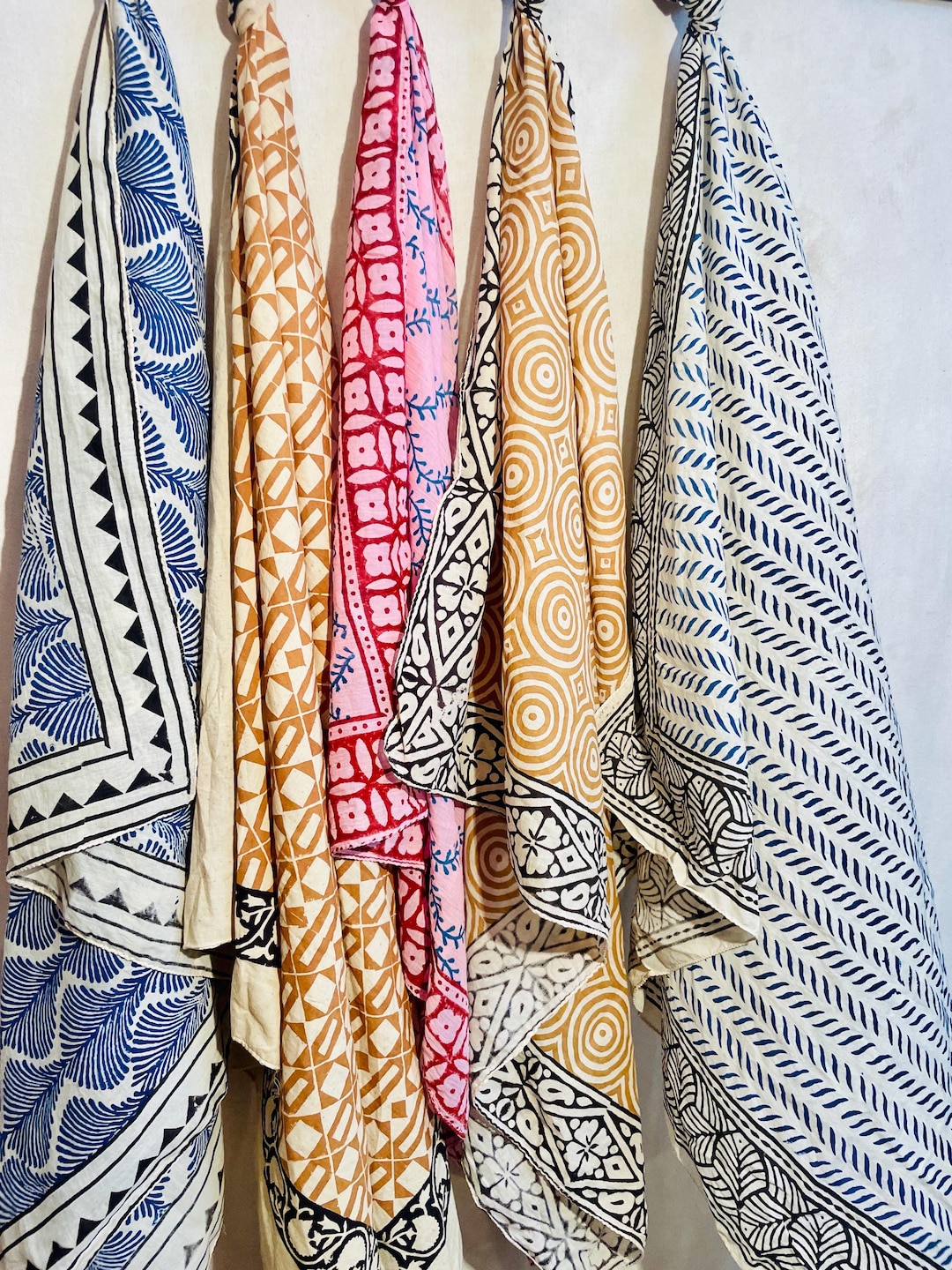 Set of 5 Handcrafted Bandana Scarves | Block Print Face & Neck Wrap - Etsy