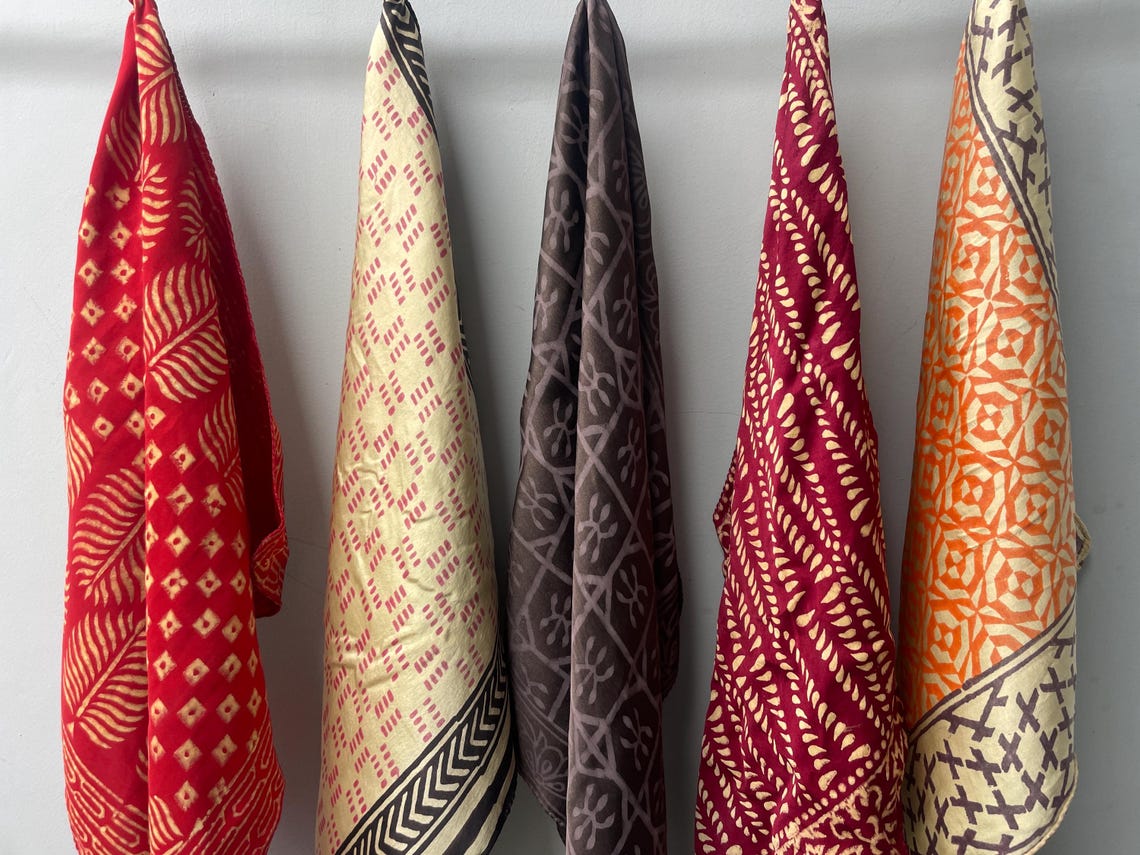 Set of 5 Handmade Silk Bandana Scarf,hand Block Print Neckerchief ...