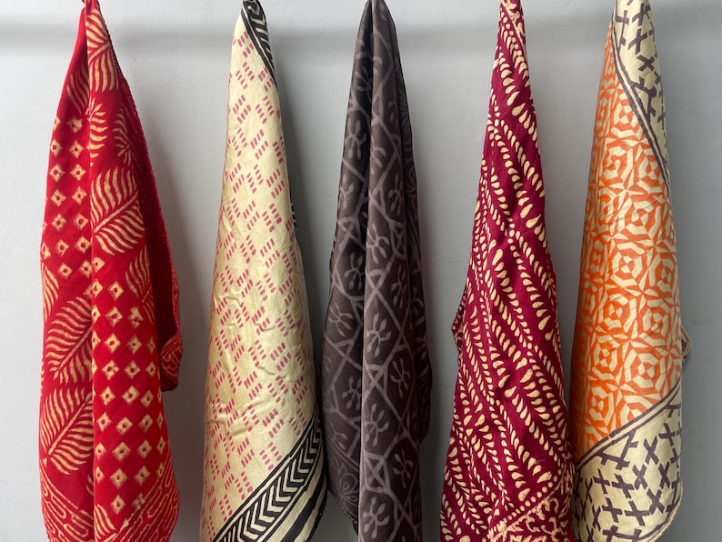 Set of 5 Handmade Silk Bandana Scarf,hand Block Print Neckerchief ...