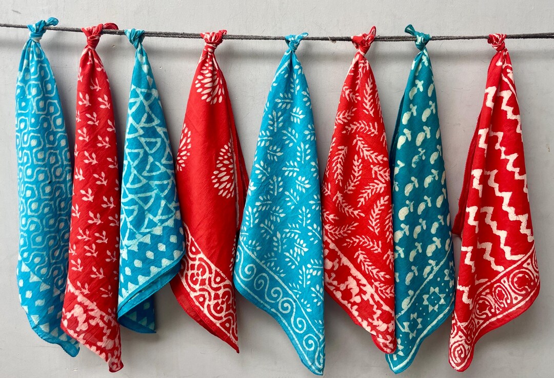 Set of 8 Mud Printed Indian Cotton Bandana Scarf,foulard,neckerchief ...