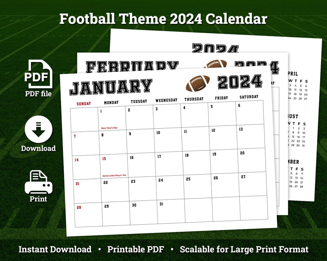 Football Monthly Calendar Planner 2024 BONUS Full Year Spread Instant ...