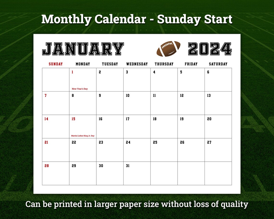 Football Monthly Calendar Planner 2024 BONUS Full Year Spread Instant ...