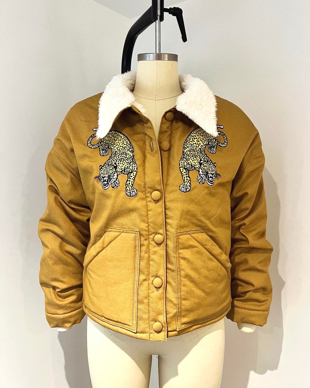 Handmade Mustard Denim Jacket With Leopard Embroidery - Fully Teddy ...