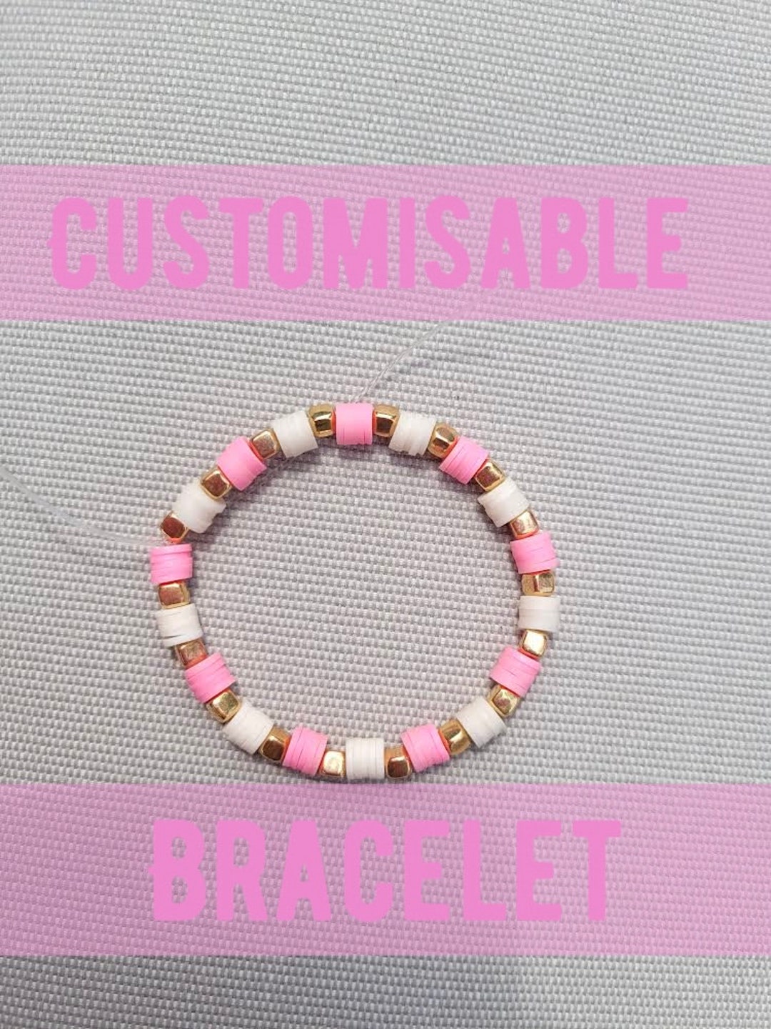 Pink Preppy Clay Beads Customisable Bracelet With Square Beads - Etsy