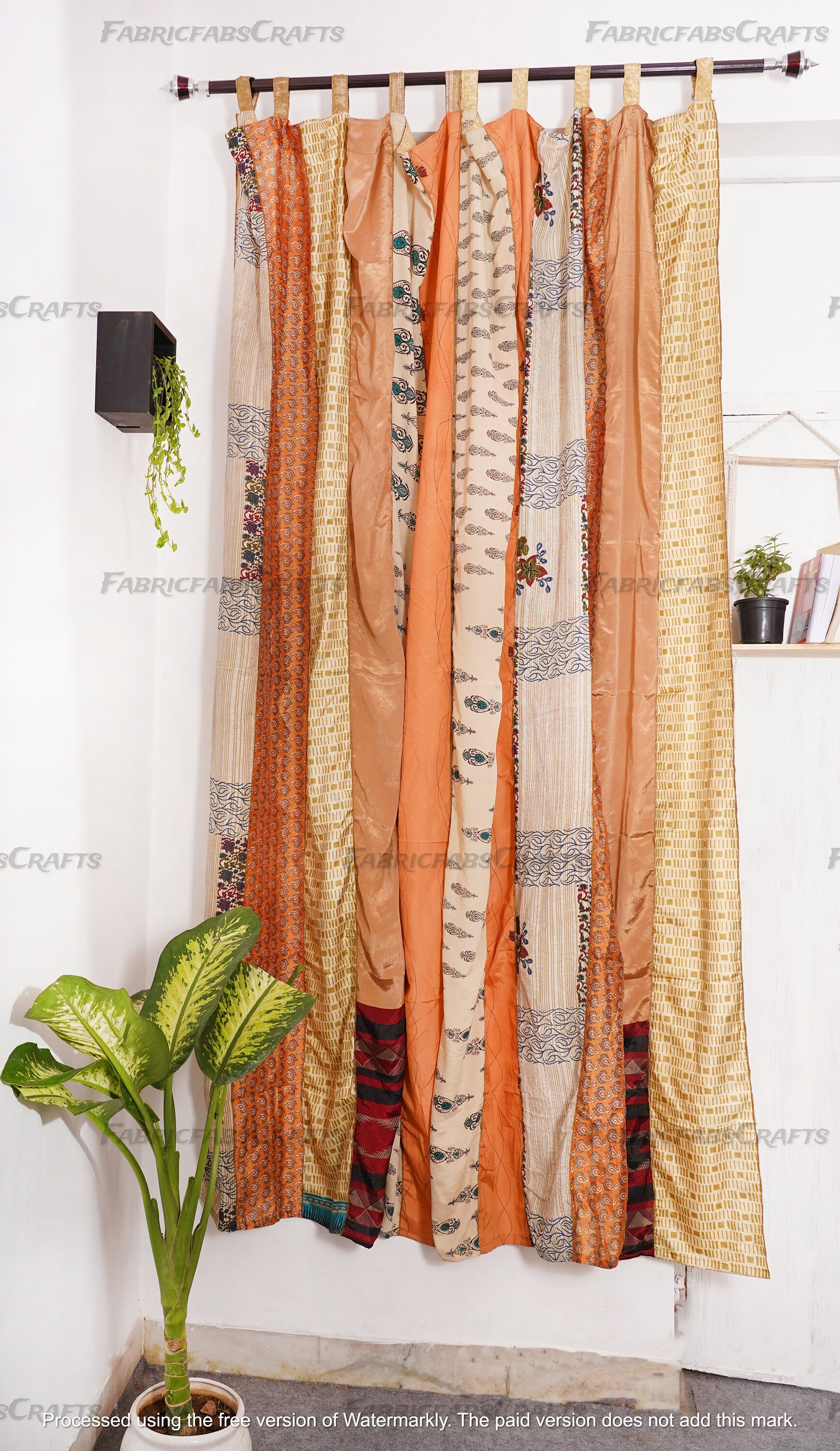 EXPRESS SERVICE of Indian Vintage Old Silk Sari Fabric Handmade Curtain ...
