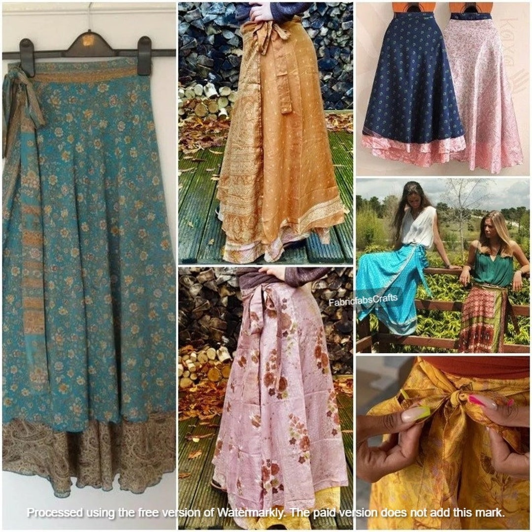 Indian Printed Reversible Indian Print Silk Sari Wrap Skirt Women Magic ...