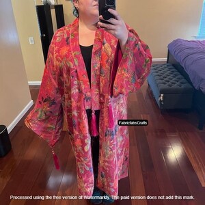 OFMD Pink Bird Velvet Banyan Fabric Kimono Cotton Velvet Robe Long ...