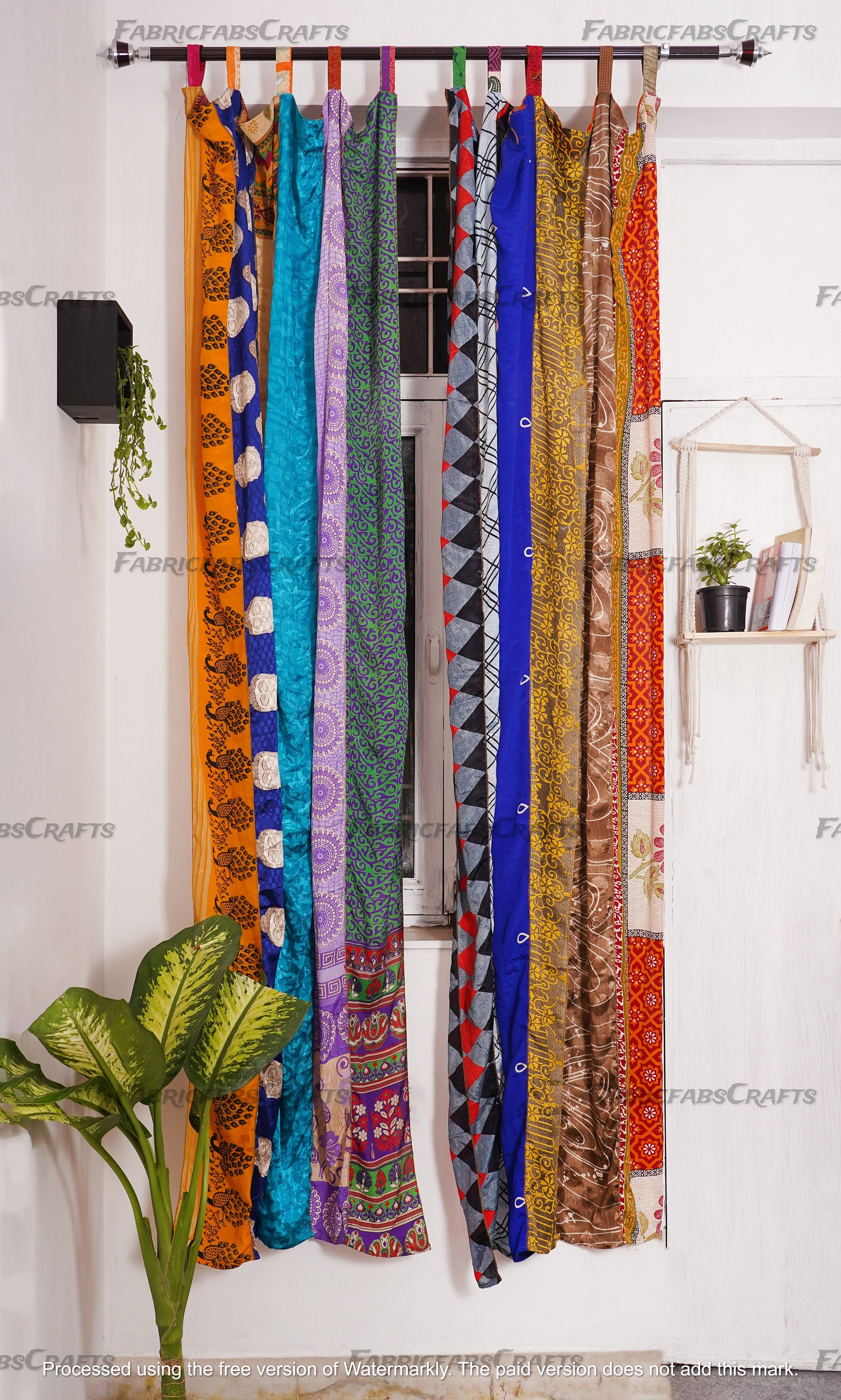 EXPRESS SERVICE of Indian Vintage Old Silk Sari Fabric Handmade Curtain ...