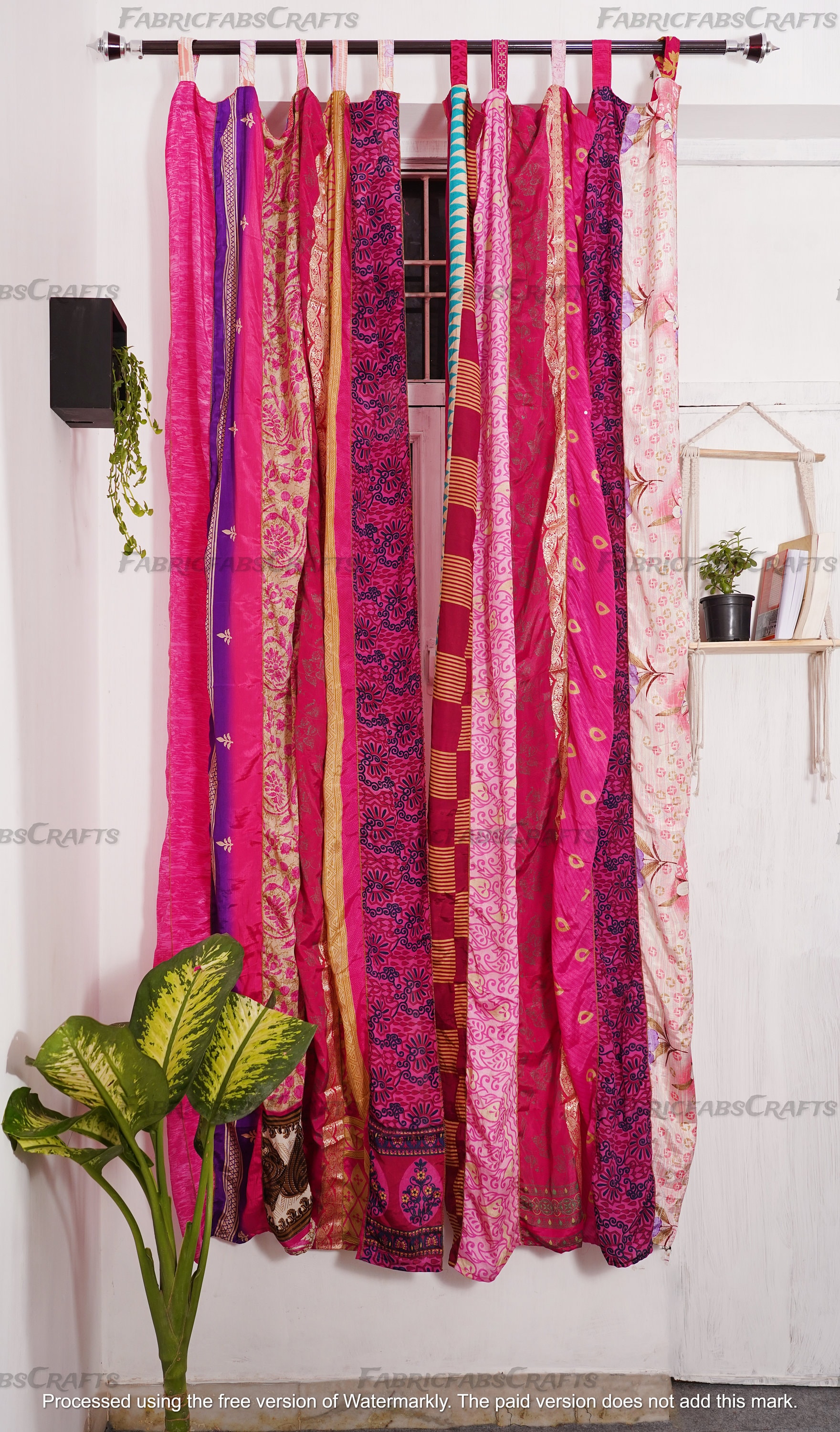 EXPRESS SERVICE of Indian Vintage Old Silk Sari Fabric Handmade Curtain ...