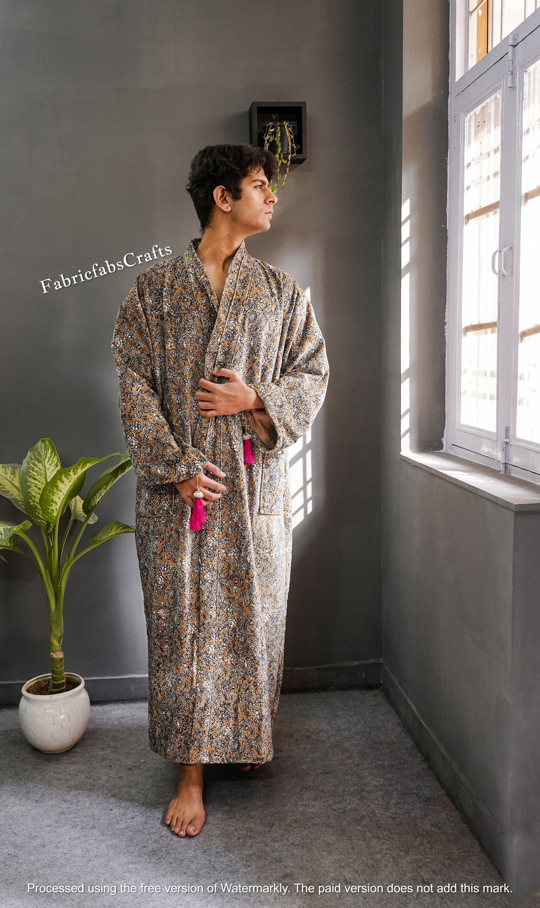 OFMD Velvet Banyan Fabric Kimono Cotton Velvet Robe Long, Original OFMD ...