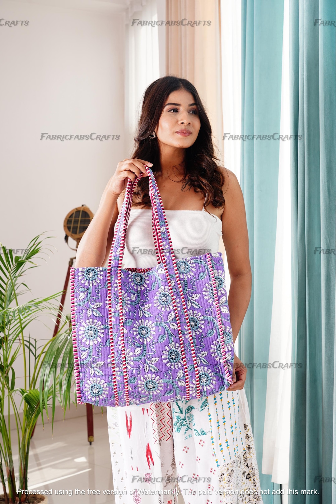 Indian Tote Bags Quilted Handmade Cotton Block Printed Large Shoulder ...