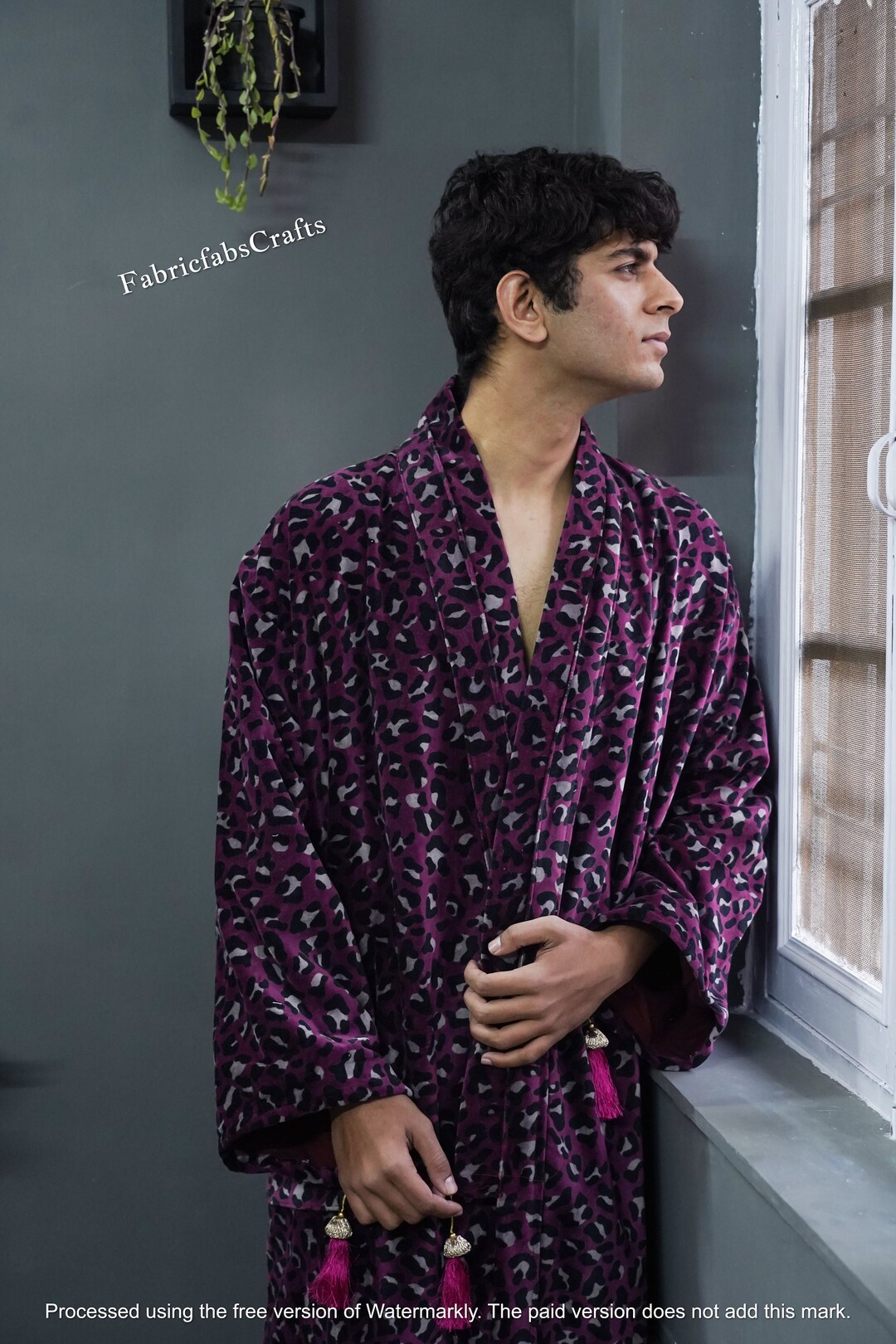 OFMD Velvet Banyan Fabric Kimono Cotton Velvet Robe Long, Original OFMD ...