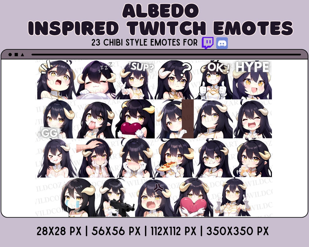 Albedo TWITCH EMOTES - 23 Twitch/discord Emotes, Chibi Anime Style ...