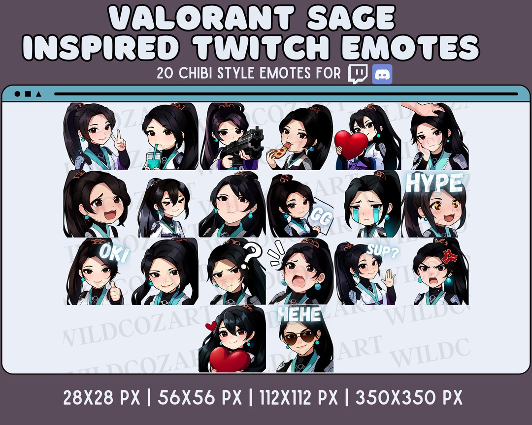 Elegant Dark-haired Battle Healer Emotes Pack | 20 Chibi Anime Twitch ...