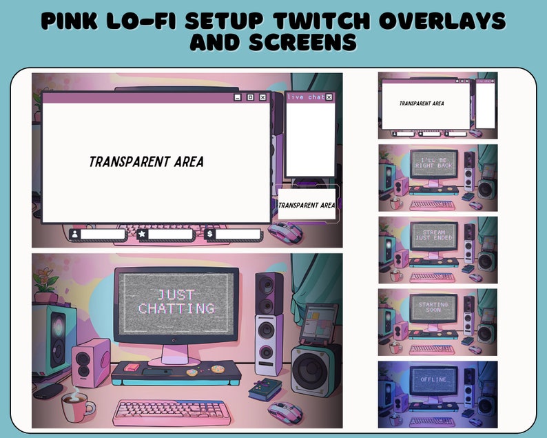 Lofi Pink Setup Animated Twitch Screens and Overlays - Just Chatting ...