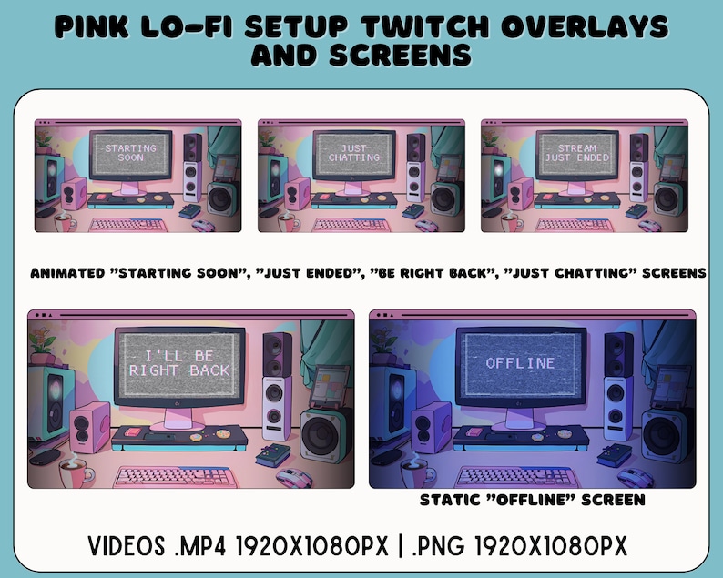 Lofi Pink Setup Animated Twitch Screens and Overlays - Just Chatting ...