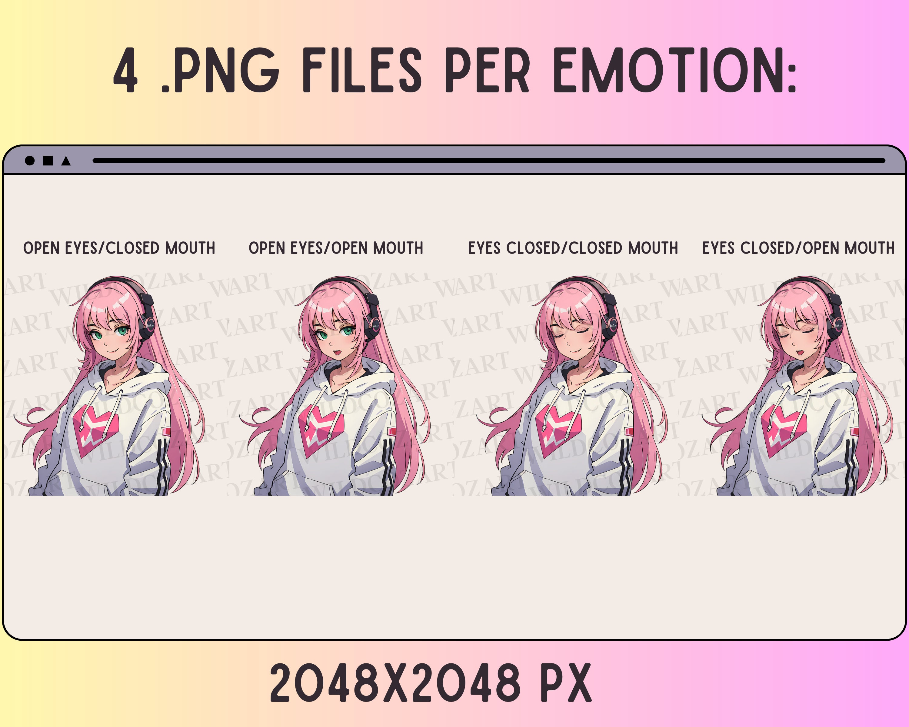 Pink Hair Gamer Girl PNGTUBER - Ready to Use Pngtuber, 4 Facial ...