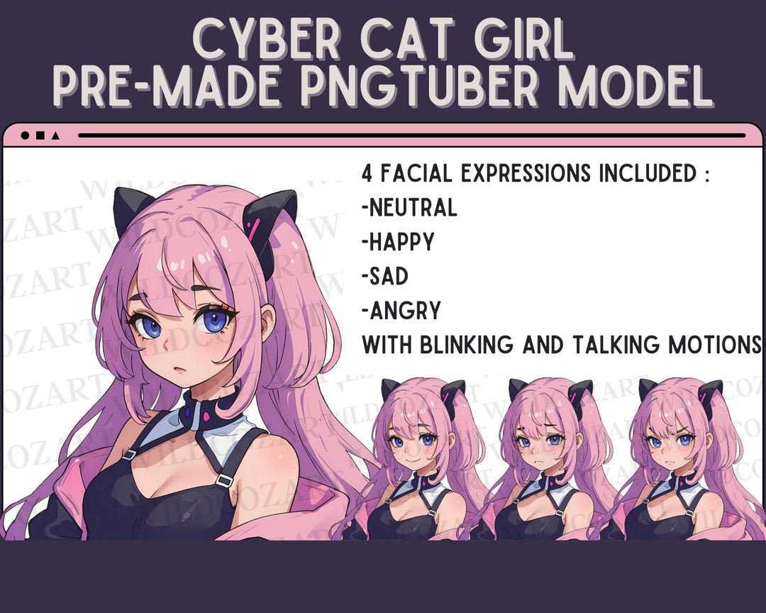 Cute Cat Girl PNGTUBER, Ready to Use Pngtuber, 4 Expressions, Neutral ...