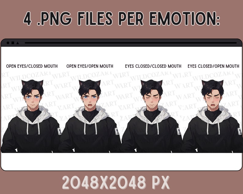 Handsome Cat Boy PNGTUBER, Ready to Use Pngtuber, 4 Expressions ...