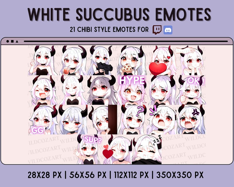 Cute Succubus Emotes Pack – 21 Chibi Anime Twitch & Discord Emotes ...