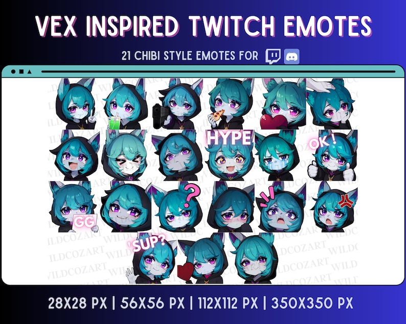 Teal-haired Gloomy Mage Girl Emotes | 21 Chibi Twitch & Discord Emotes ...