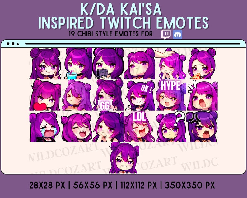 LOL TWITCH EMOTES - 19 Twitch/discord Emotes, Chibi Anime Style, Purple ...
