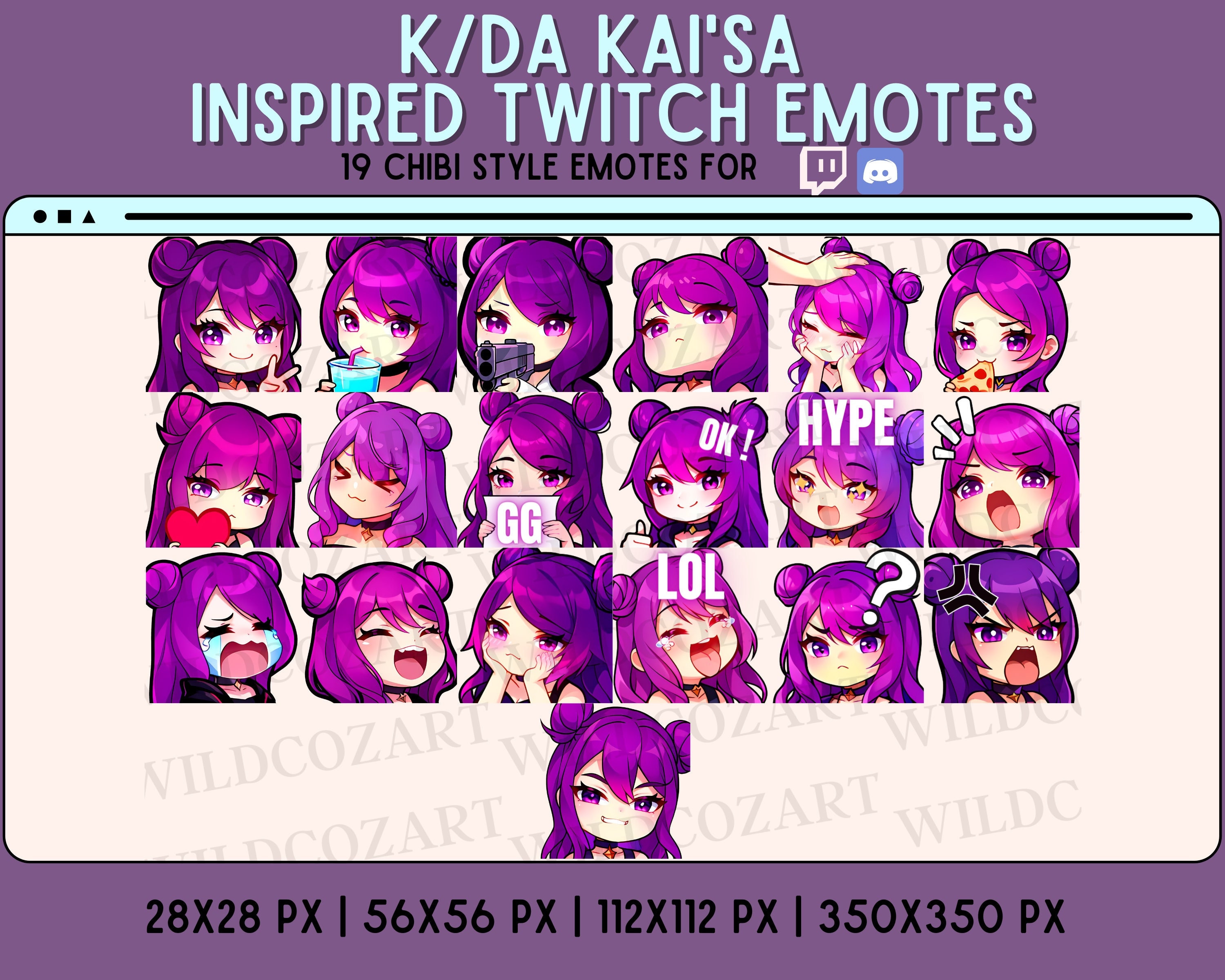 LOL TWITCH EMOTES - 19 Twitch/discord Emotes, Chibi Anime Style, Purple ...