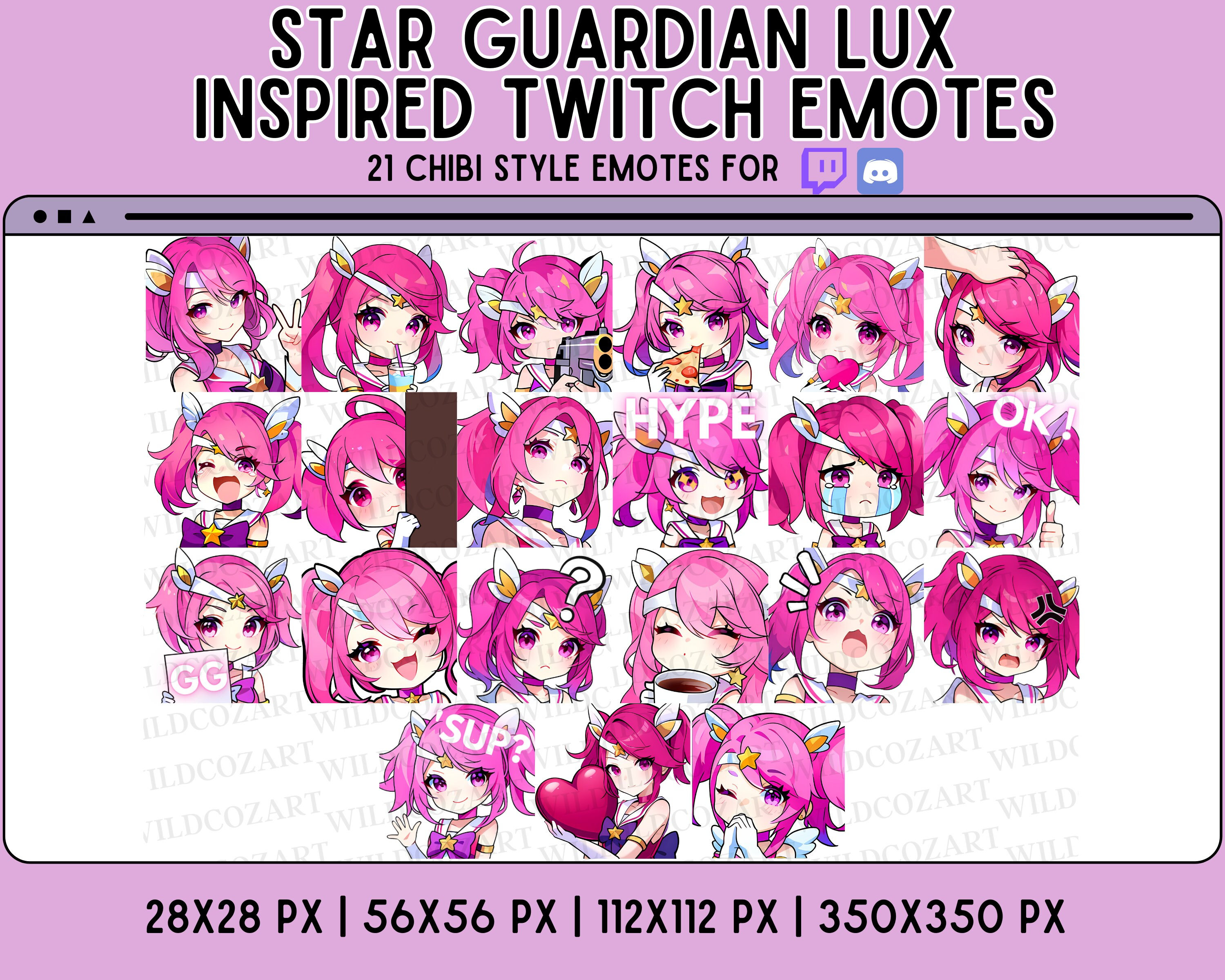 LOL TWITCH EMOTES - 21 Twitch/discord Emotes, Chibi Anime Style, Pink ...