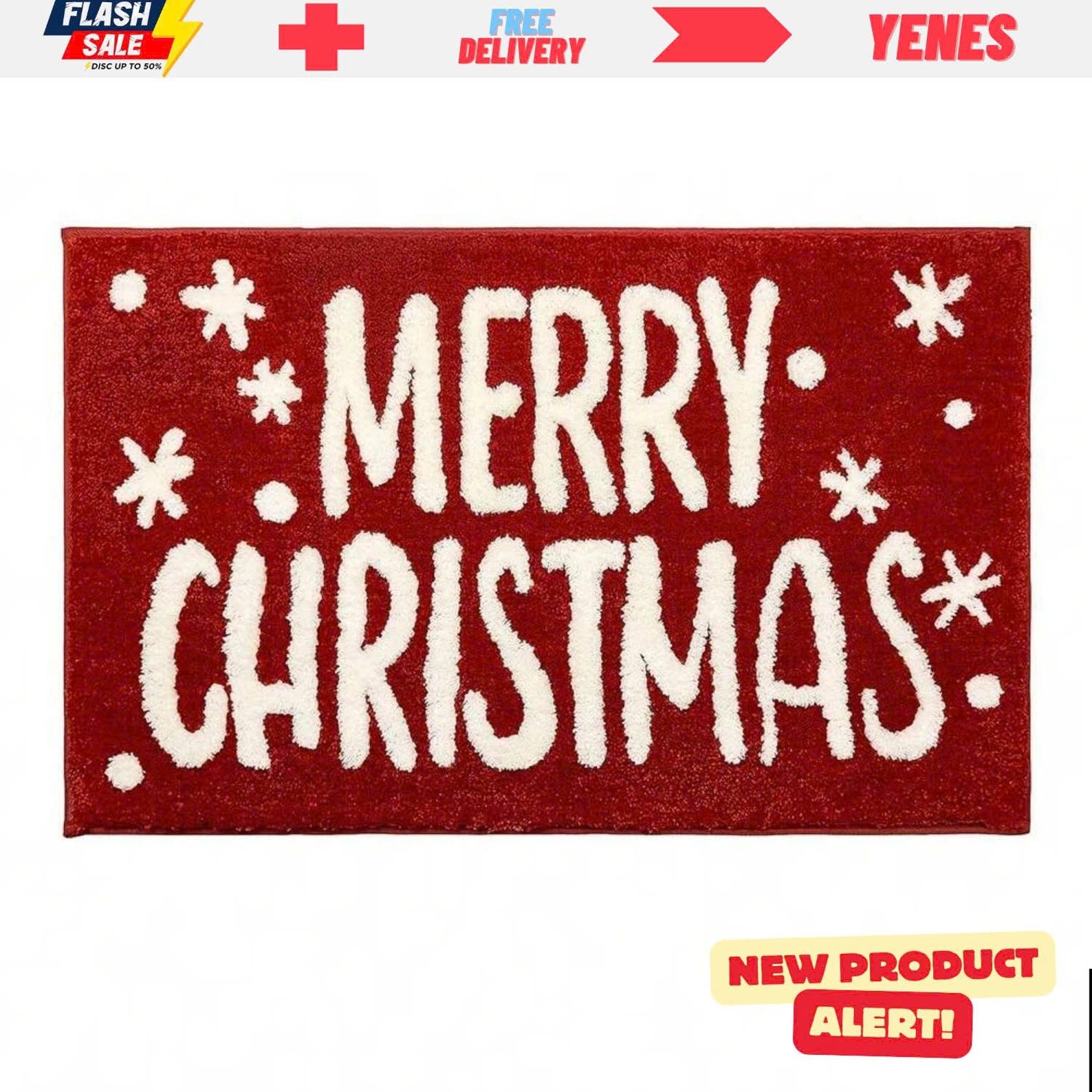 Cute Plush Red Merry Christmas Bathroom Mat, Soft Foot Mat and Door Mat ...
