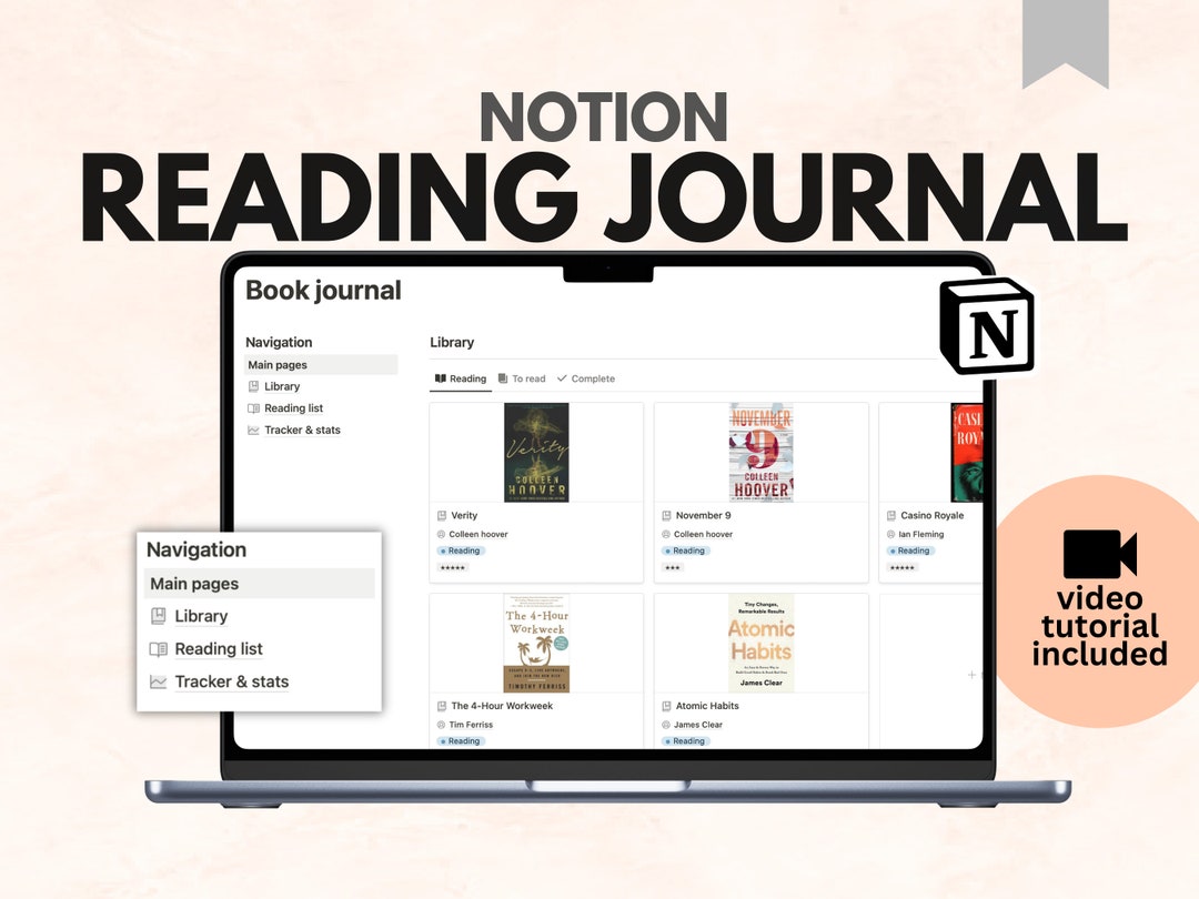 Notion Reading Journal: Book Tracker Notion Template - Etsy