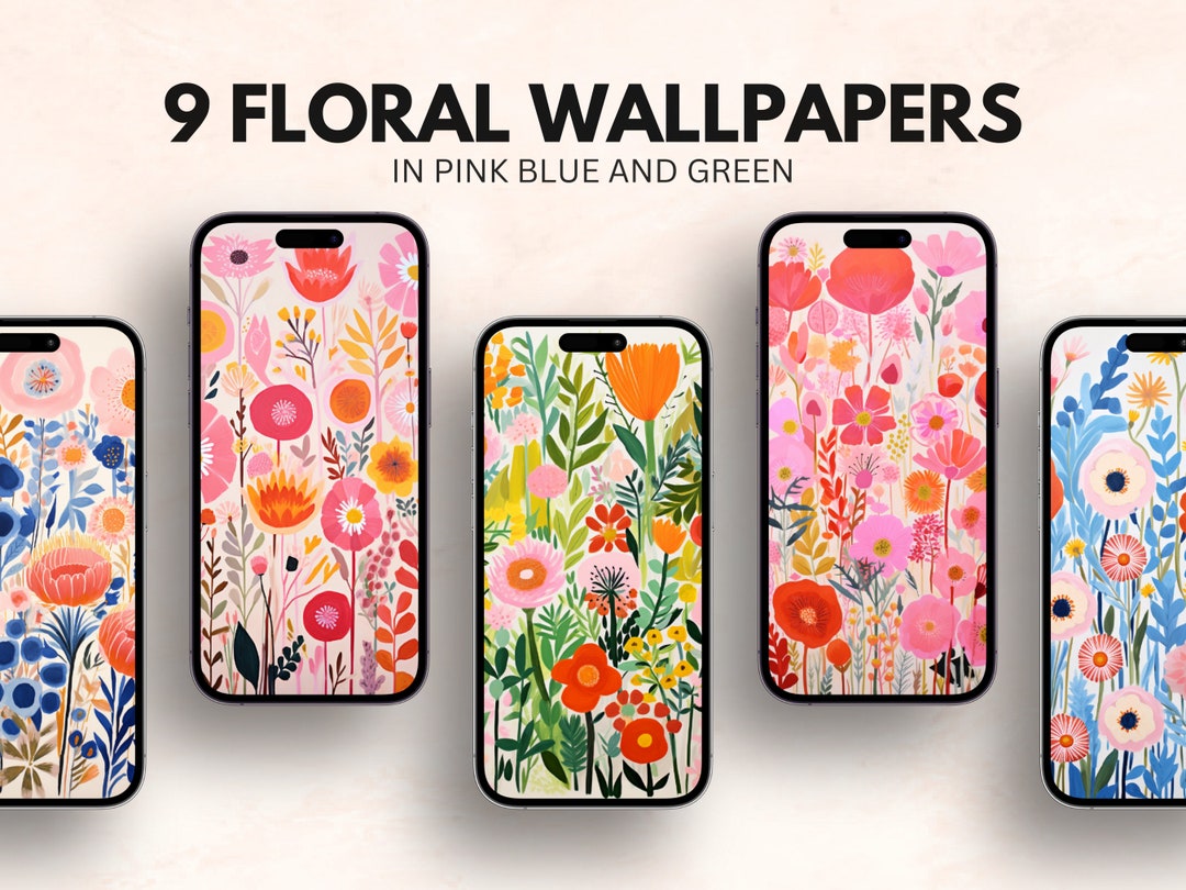 Boho Flower iPhone Wallpaper Floral Phone Lockscreen Pink Blue Green - Etsy