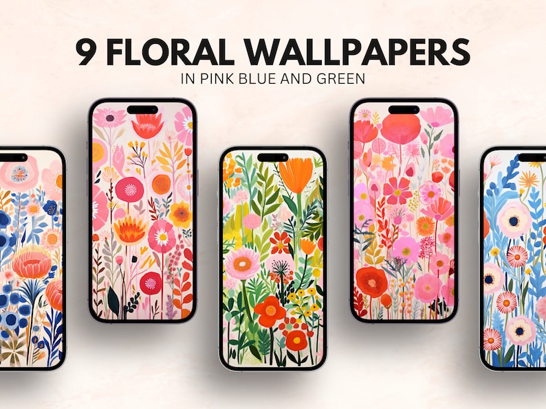 Boho Flower iPhone Wallpaper Floral Phone Lockscreen Pink Blue Green - Etsy