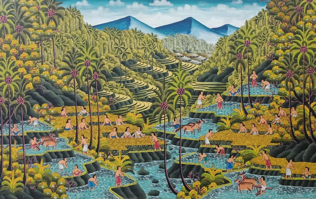 Rice Harvest, Traditional Balinese Painting, Ubud Style Painting ...