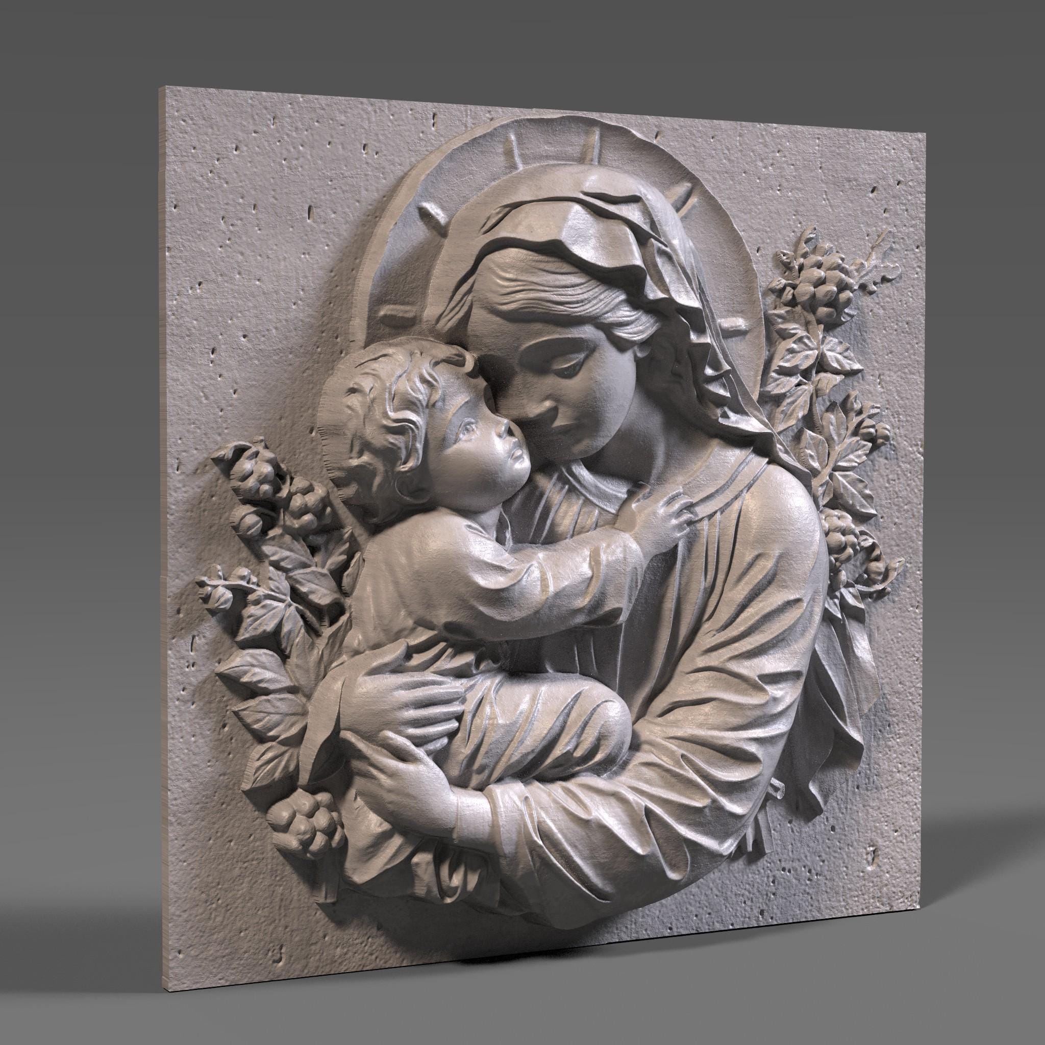 Mother Mary and Jesus 3D Relief Model: CNC, Laser, Print (digital ...