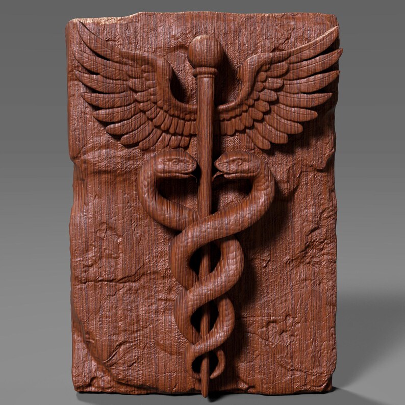 Caduceus Symbol STL | 3D Medical Wall Art for CNC, Laser Embosing, 3D ...