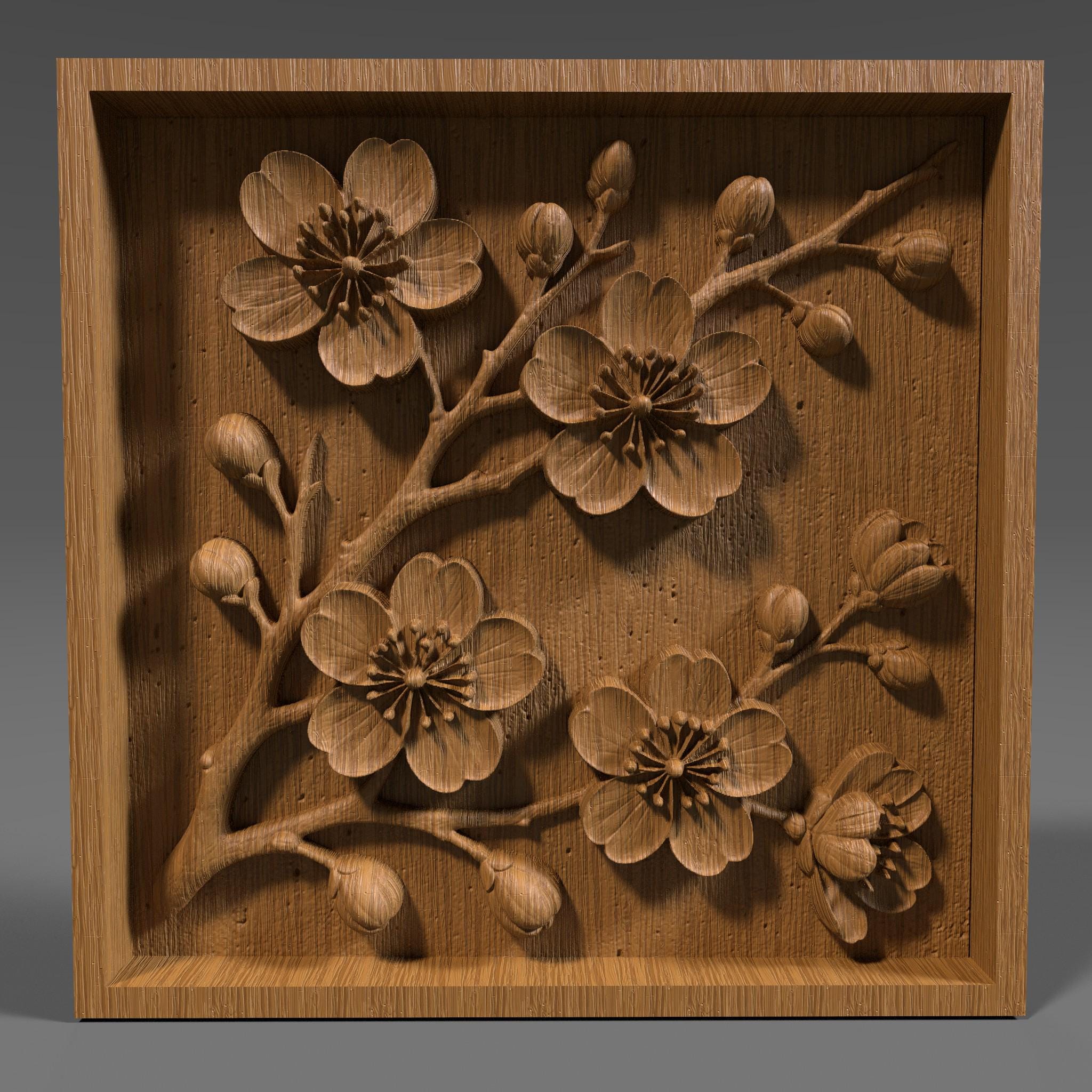 Cherry Blossom 3D STL File: Floral Wood Carving Panel (digital Download ...