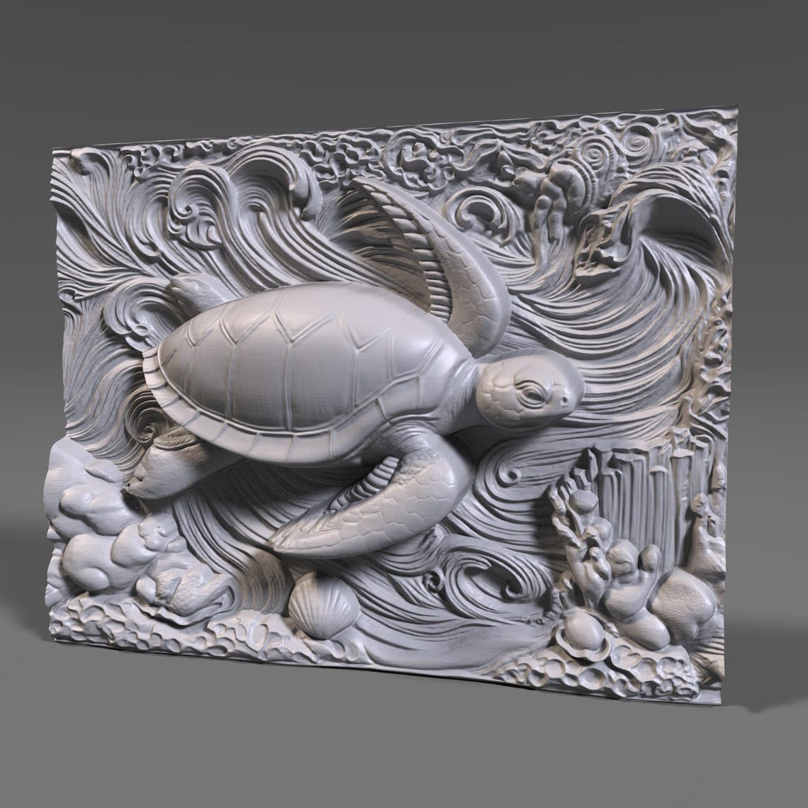 Sea Turtle 3D Relief Model STL File: CNC Carving, Laser Engraving ...