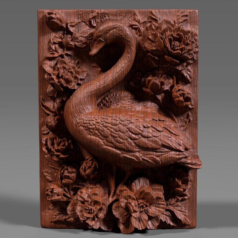 Tropical Swan Bas-relief STL: Floral Wall Art for CNC, Laser, 3D Print ...
