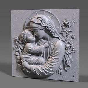 Mother Mary and Jesus 3D Relief Model: CNC, Laser, Print (digital ...