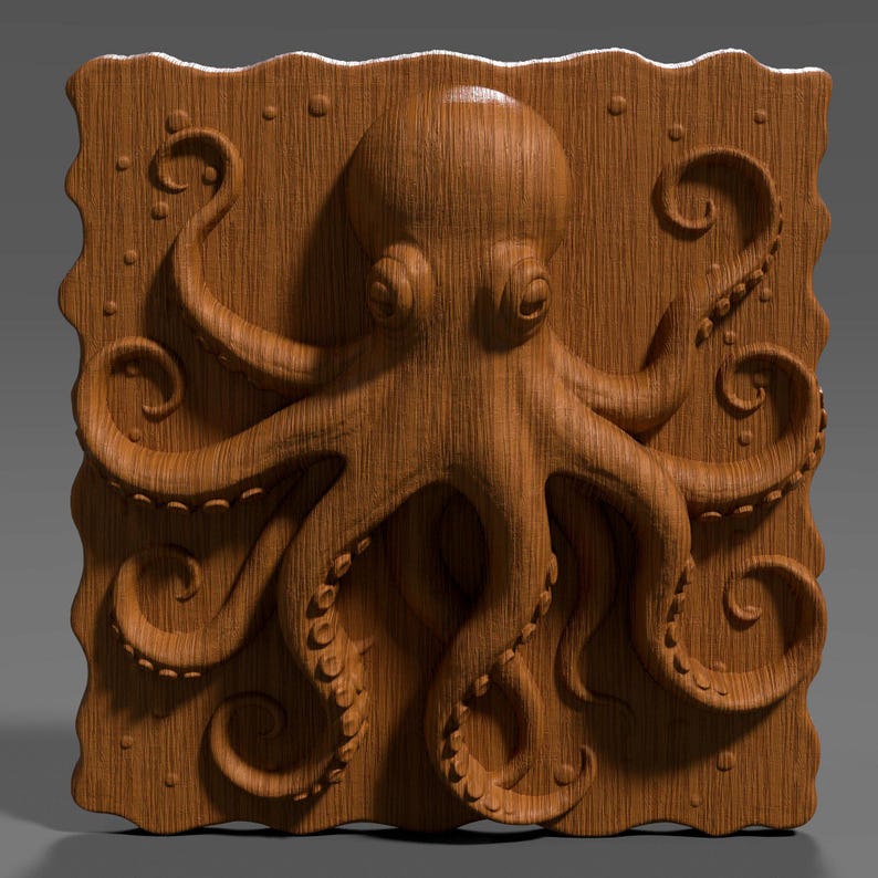Octopus 3D STL File for CNC Carving | Sea Life Creature Bas Relief ...
